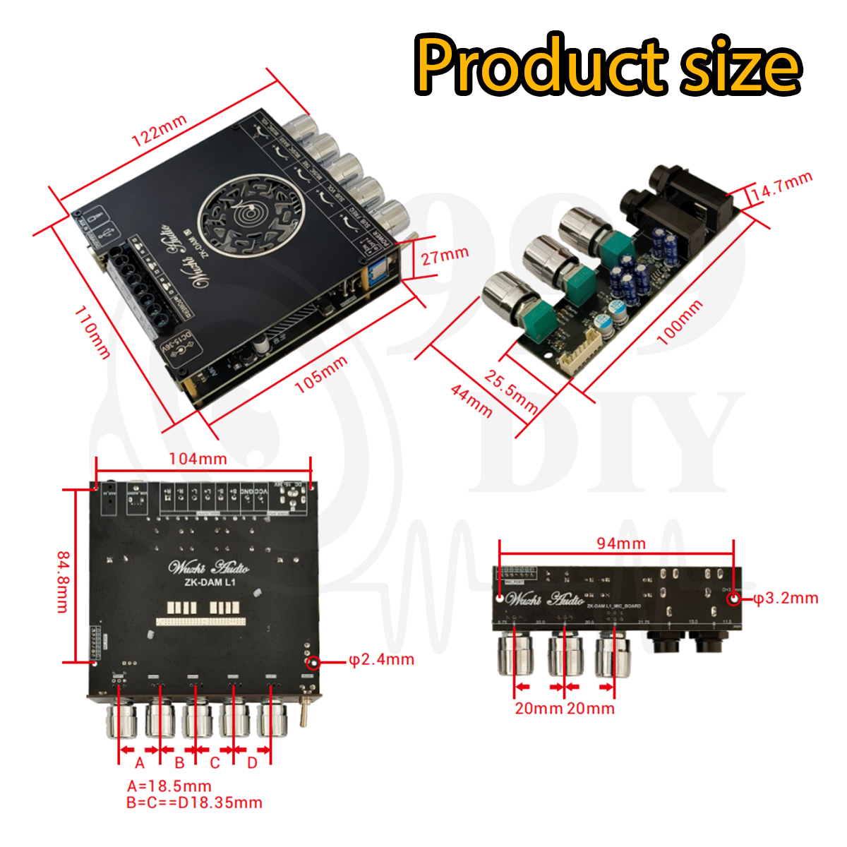 999DIY ZK-DAM L1 Potentiometer Separate 2.1 Channel Bluetooth Amplifier ...