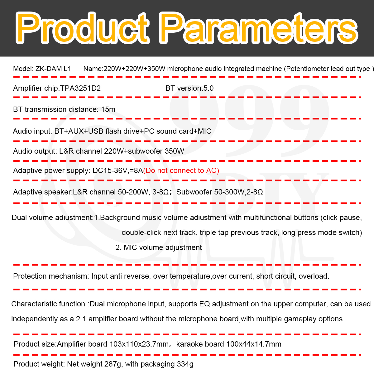 999DIY ZK-DAM L1 Potentiometer Separate 2.1 Channel Bluetooth Amplifier ...