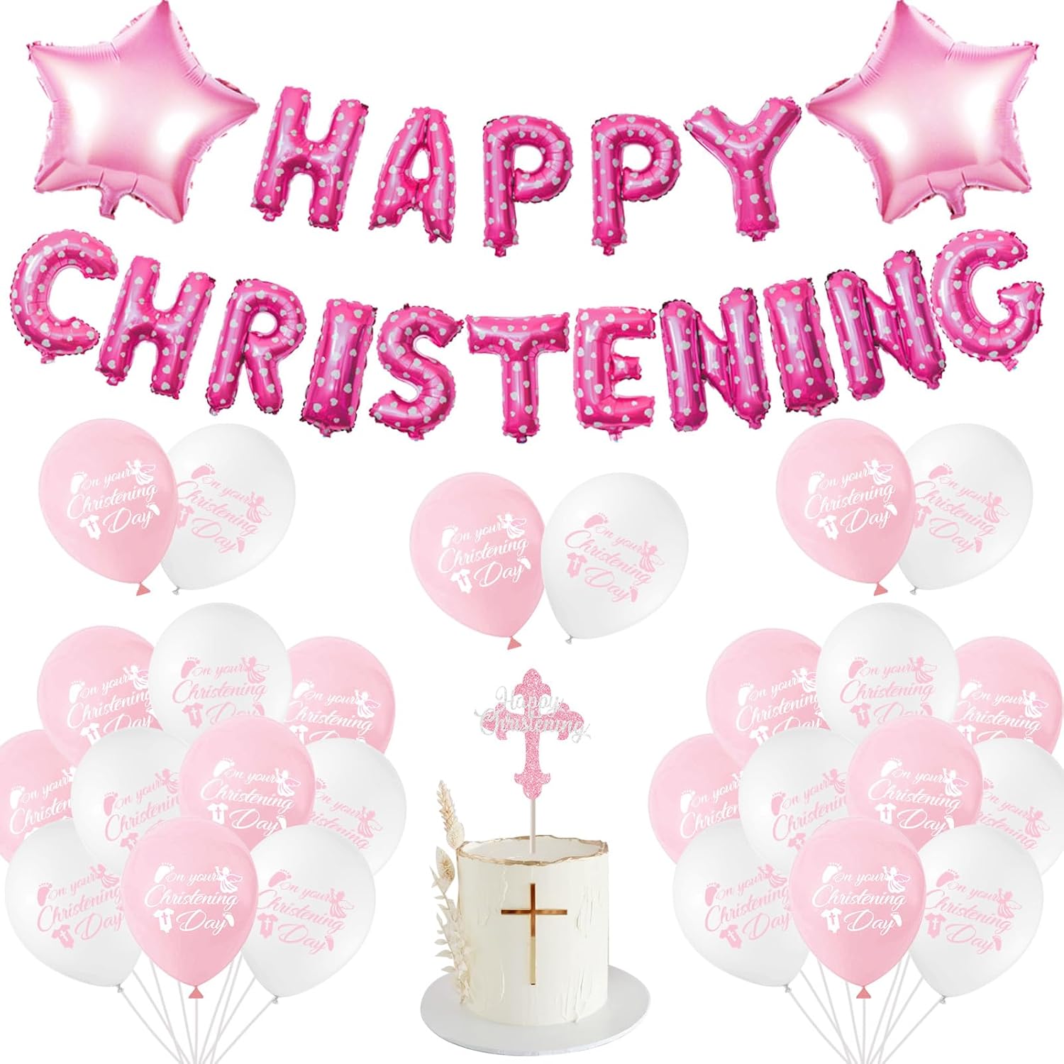 Sursurprise Christening Decorations for Girls Pink, Happy Christening ...