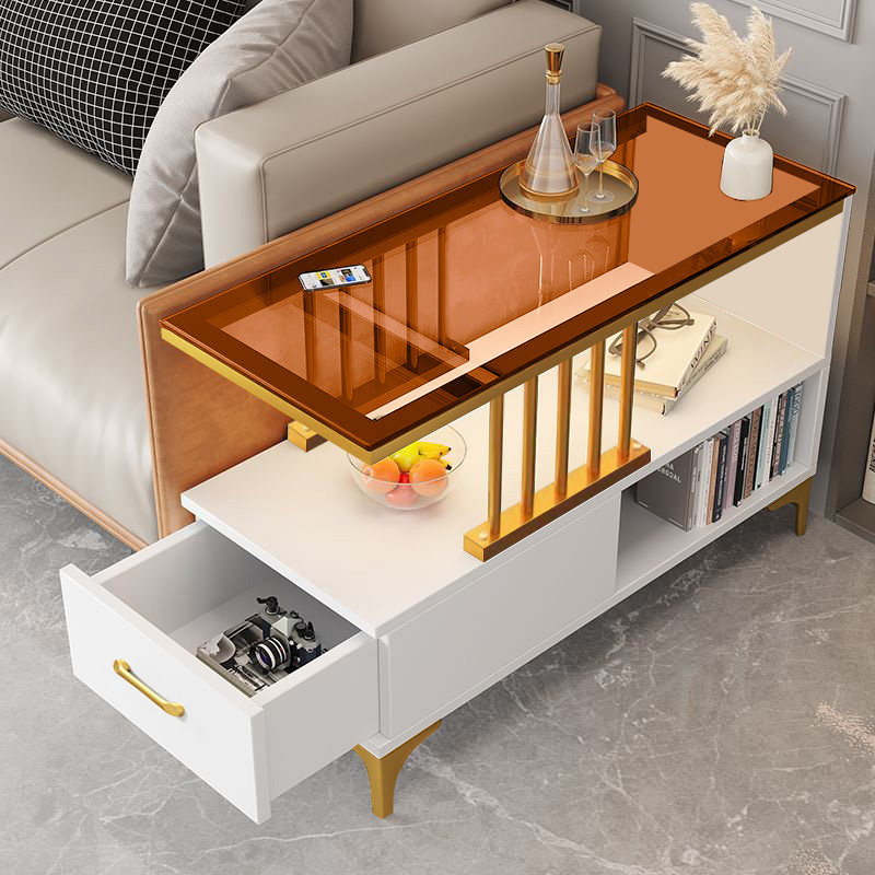 Sofa Side Table Living Room Side Cabinet With Drawer LED Coffee Table ...