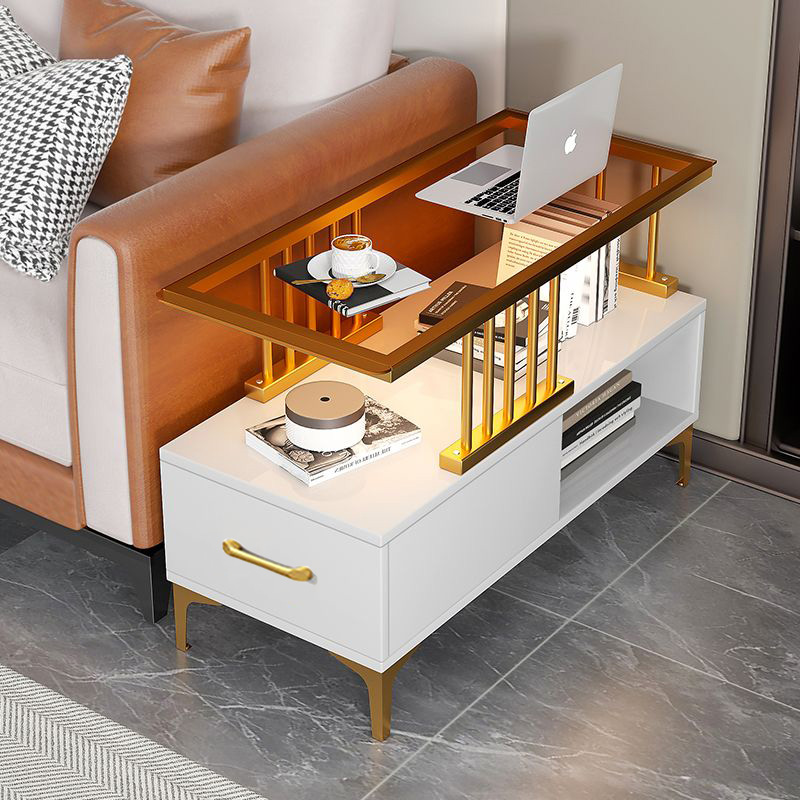 Sofa Side Table Living Room Side Cabinet With Drawer LED Coffee Table ...