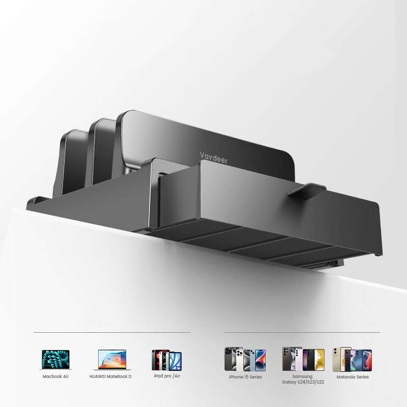 Dual Slots Vertical Plastic Laptop Stand with Drawers Computer Rack ...