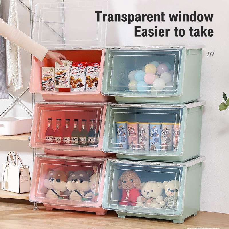 Stackable Plastic Storage Box Large Capacity Flip Top Storage Box with ...