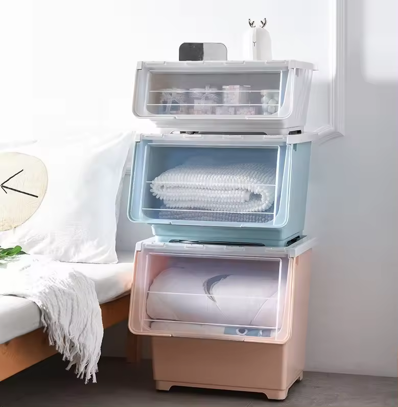 Stackable Plastic Storage Box Large Capacity Flip Top Storage Box with ...