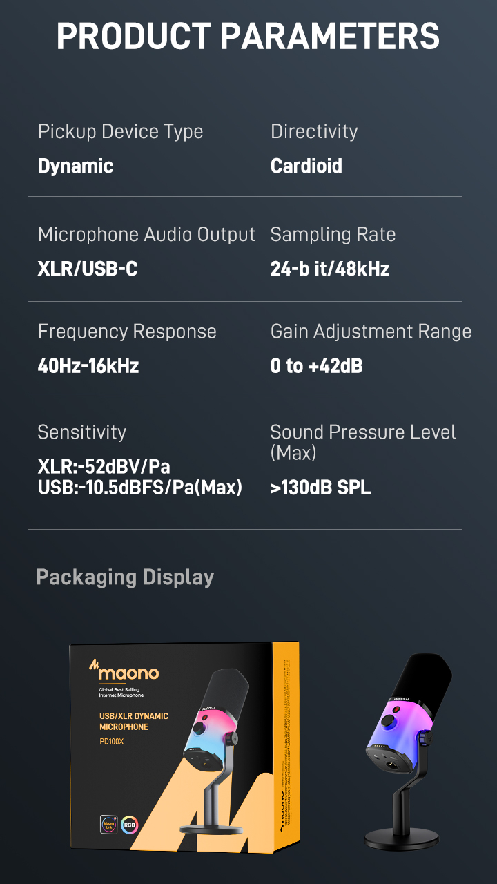 Maono PD100X/PD100XS Dynamic Microphone XLR/USB Podcast Microphone Gaming Mic Streaming Mic ...