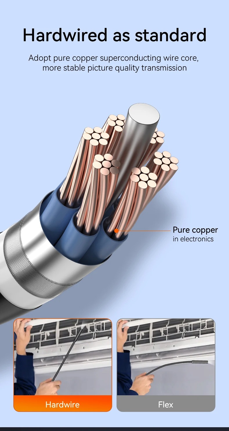 8mm HD 1080P Industrial Sewer Piping Flexible Endoscope Dual Lens Drain ...