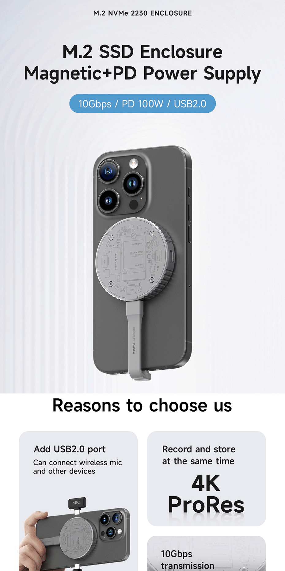 Hagibis Magnetic M.2 2230 NVMe SSD Enclosure with Magsafe for iPhone 16 ...