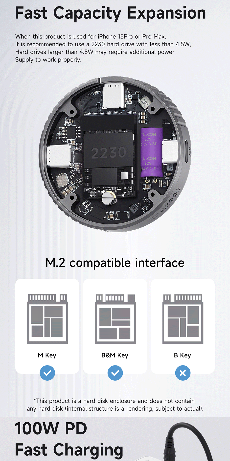 Hagibis Magnetic M.2 2230 NVMe SSD Enclosure with Magsafe for iPhone 16 ...