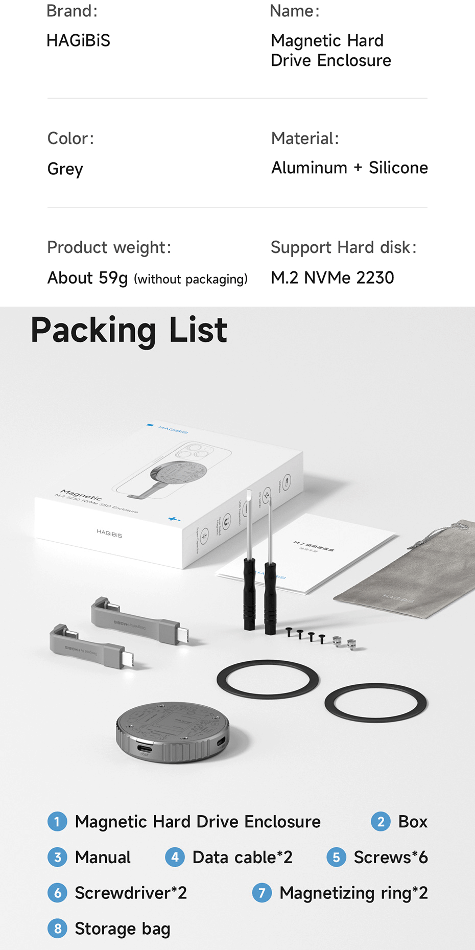 Hagibis Magnetic M.2 2230 NVMe SSD Enclosure with Magsafe for iPhone 16 ...