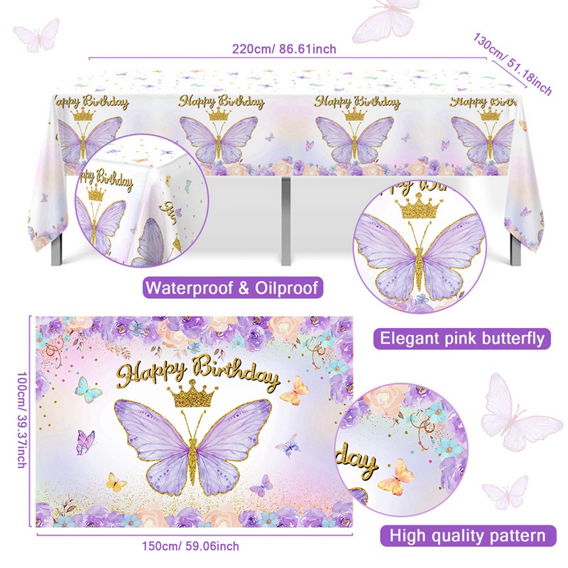 Pink Purple Butterfly Theme Birthday Decoration Set Foil Butterfly ...