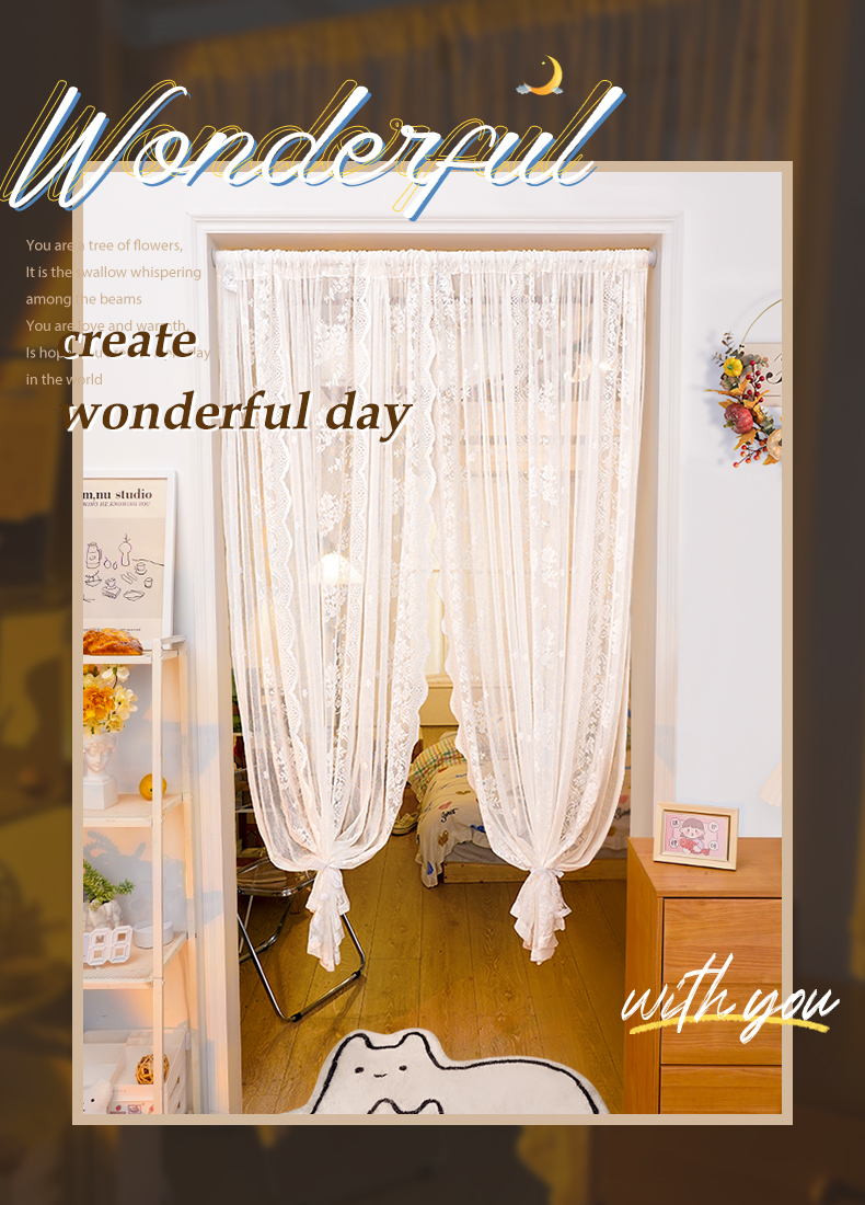 FDM Lace Window Rod Curtain Privacy Door Curtain Washable Jacquard Home ...