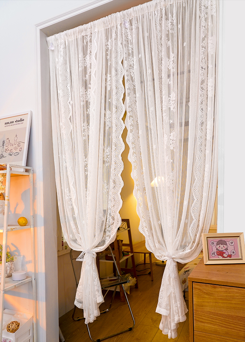 FDM Lace Window Rod Curtain Privacy Door Curtain Washable Jacquard Home ...