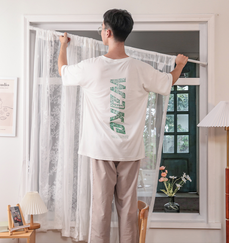 FDM Lace Window Rod Curtain Privacy Door Curtain Washable Jacquard Home ...