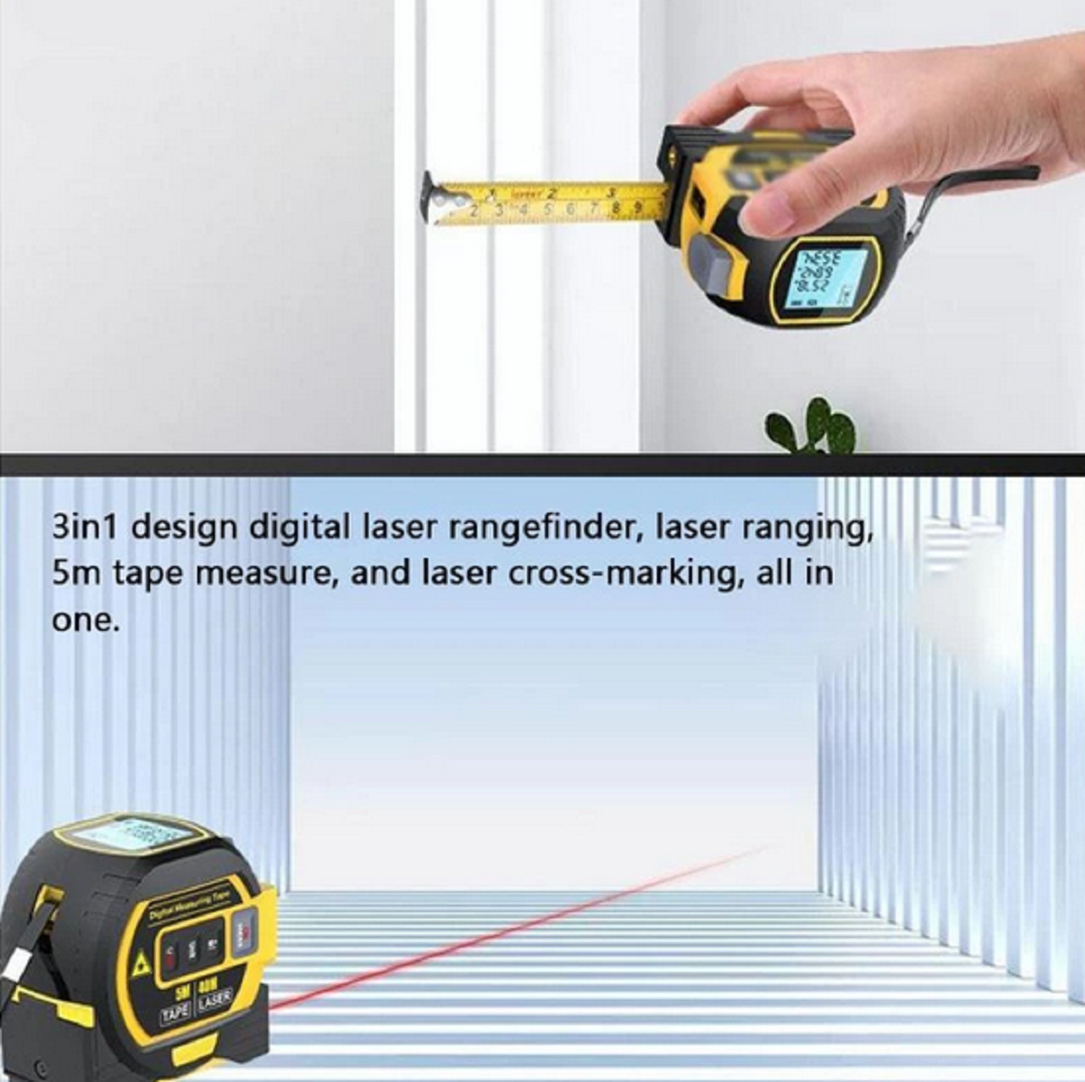 [PH Stock]3 in 1 Laser Rangefinder 5m Tape Measure 60m Laser Ranging ...