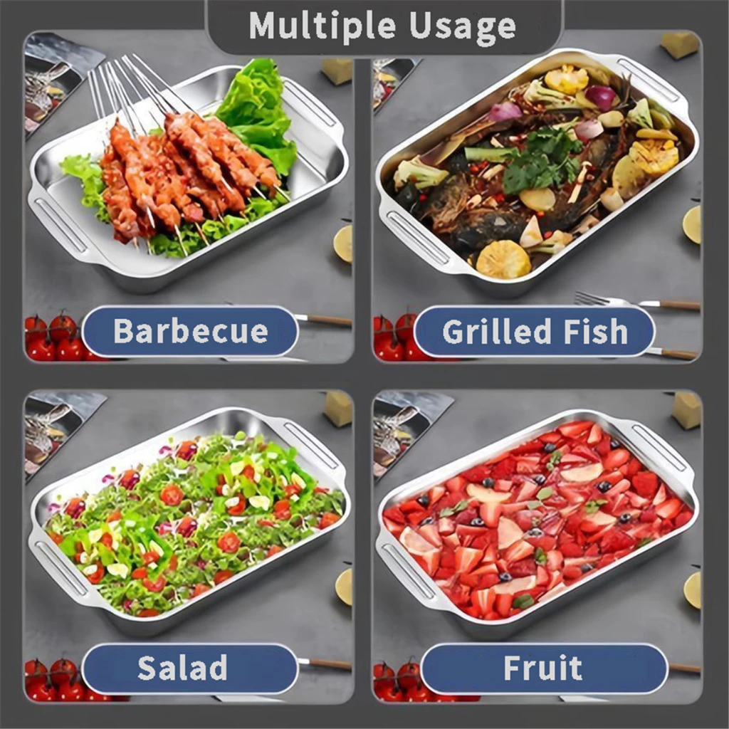 304 Stainless Steel Food Trays Multi-purpose Rectangular with Lid Food ...