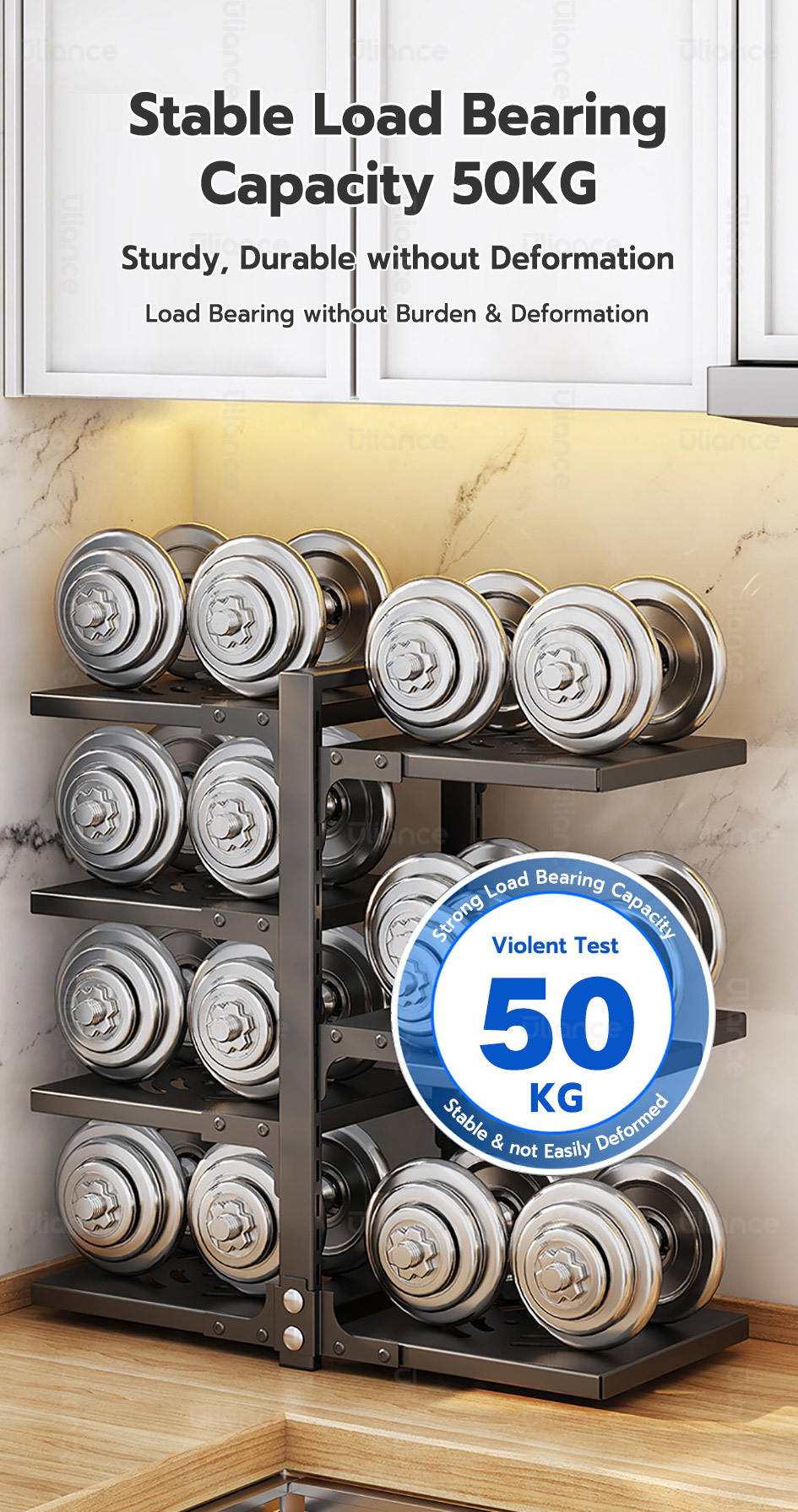 Uliance 2-4 Tier Kitchen Pan Organizer Pot Rack Adjustable Under Sink ...