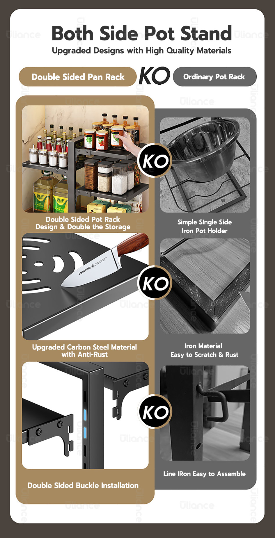 Uliance 2-4 Tier Kitchen Pan Organizer Pot Rack Adjustable Under Sink ...