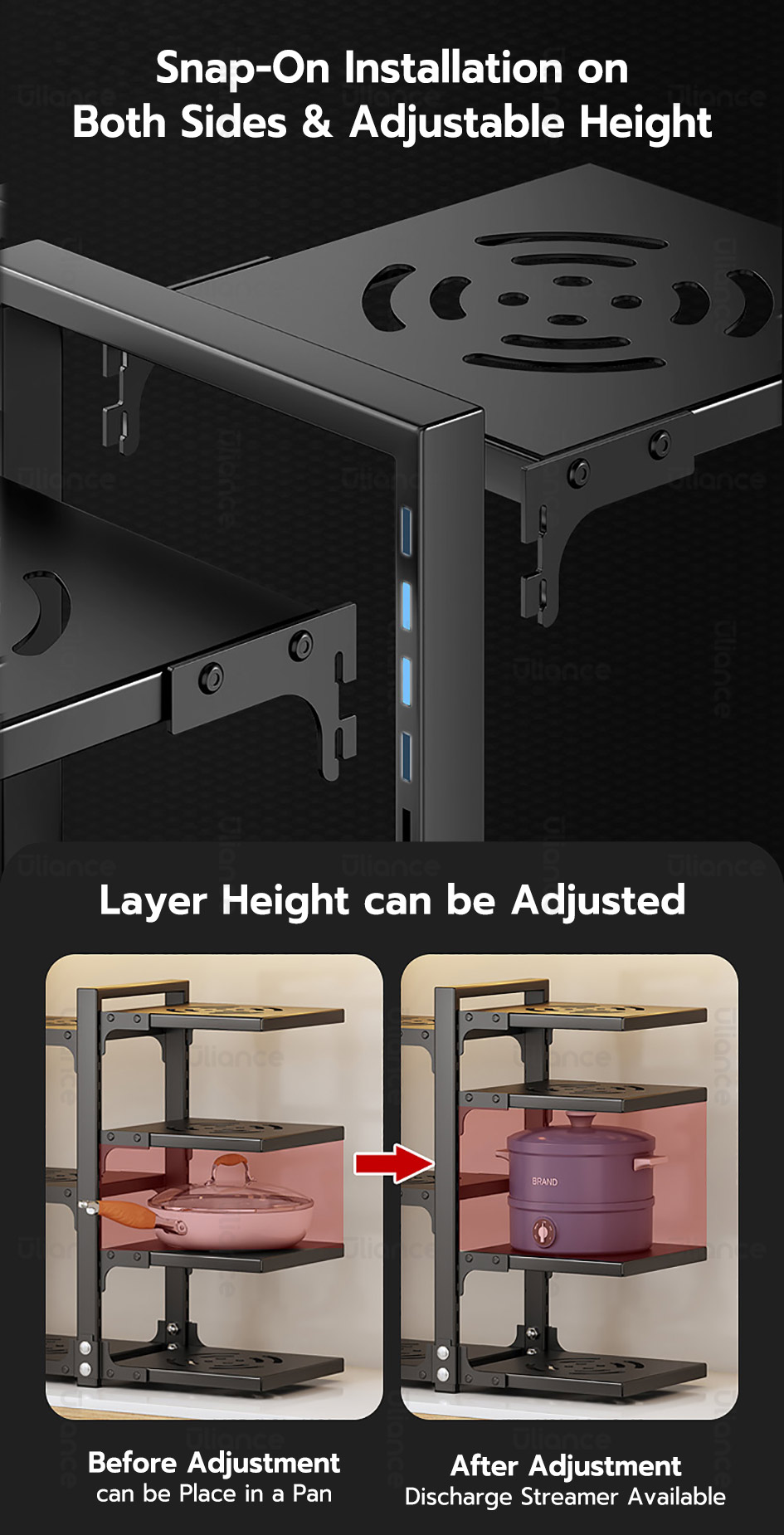 Uliance 2-4 Tier Kitchen Pan Organizer Pot Rack Adjustable Under Sink ...