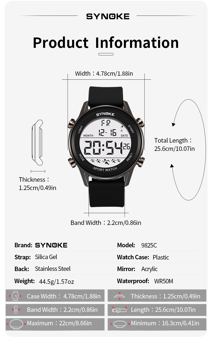 SYNOKE Waterproof Men's Watch Luxury Sports Watch Fashion Alarm LED ...