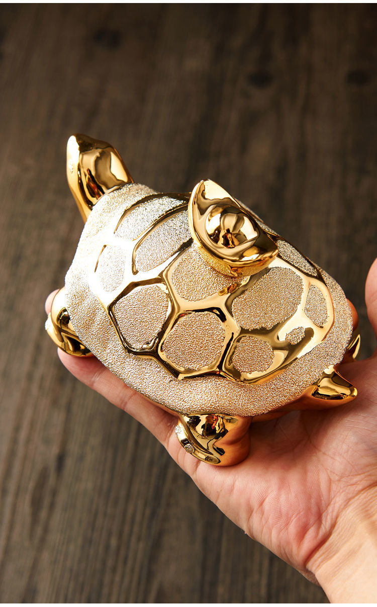Golden Ceramic Turtles for Wealth and Money Home Decor Craft for TV ...