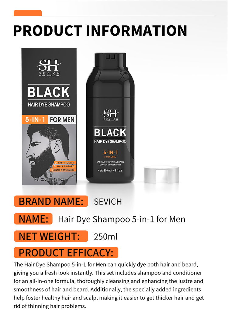SEVICH Black Hair Dye Shampoo Organic 5 In 1 Blackening Shampoo For ...