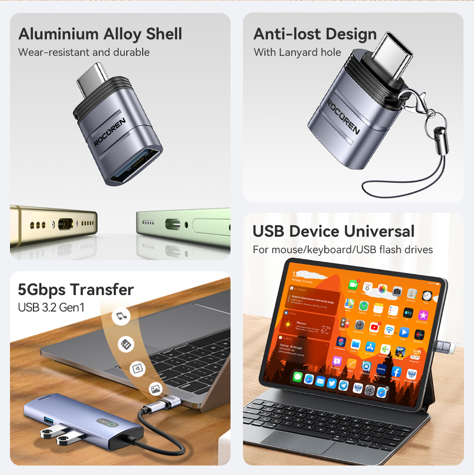 Rocoren USB 3.2 Gen1 Type-C OTG Adapter Type C USB C Male To USB Female ...