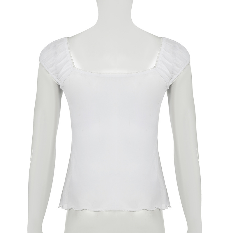 Mesh lace off-the-shoulder t-shirt new sexy bow cinched waist top ...