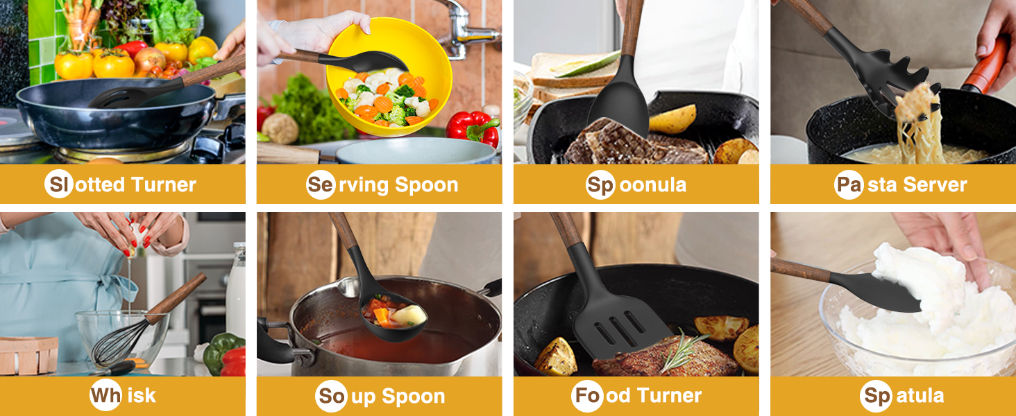 Kitchen Cooking Utensils Set 12 pcs 446°F Heat Resistant BPA Free Non ...