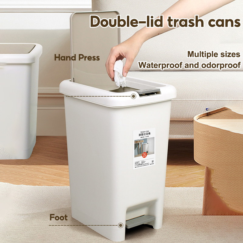SUNNY SPACES 25/30L Foot Pedal Press-Type Trash Can Large Trash Bin ...