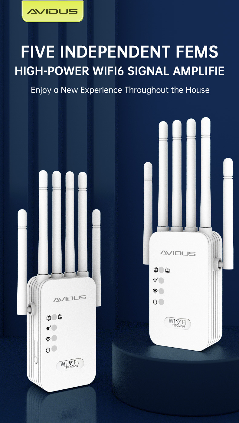 MORUI AVIDUS Dual-band Wireless WIFI Signal Amplifier 6 Antennas 1200M Enhanced Network Extender ...
