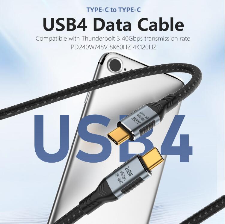 PD240W USB4.0 40Gbps Type C to USB C Data Cable 8K@60Hz 5A Fast Charging Adapter for MacBook Pro ...