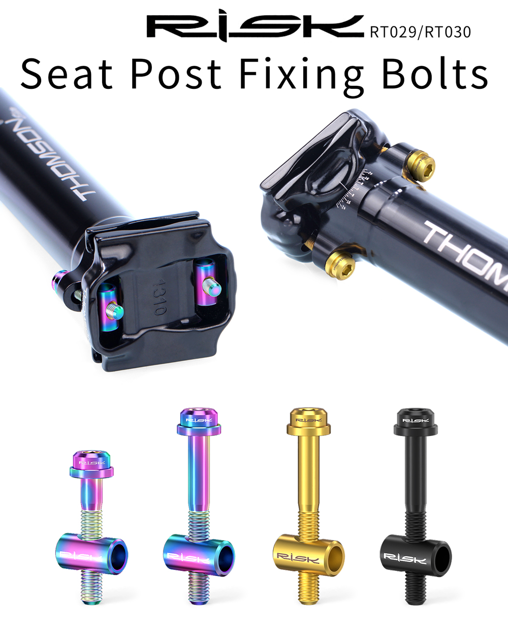 RISK 2Pcs Bike Seat Post Fixed Bolts TC4 Titanium Alloy M5*30/40MM MTB ...