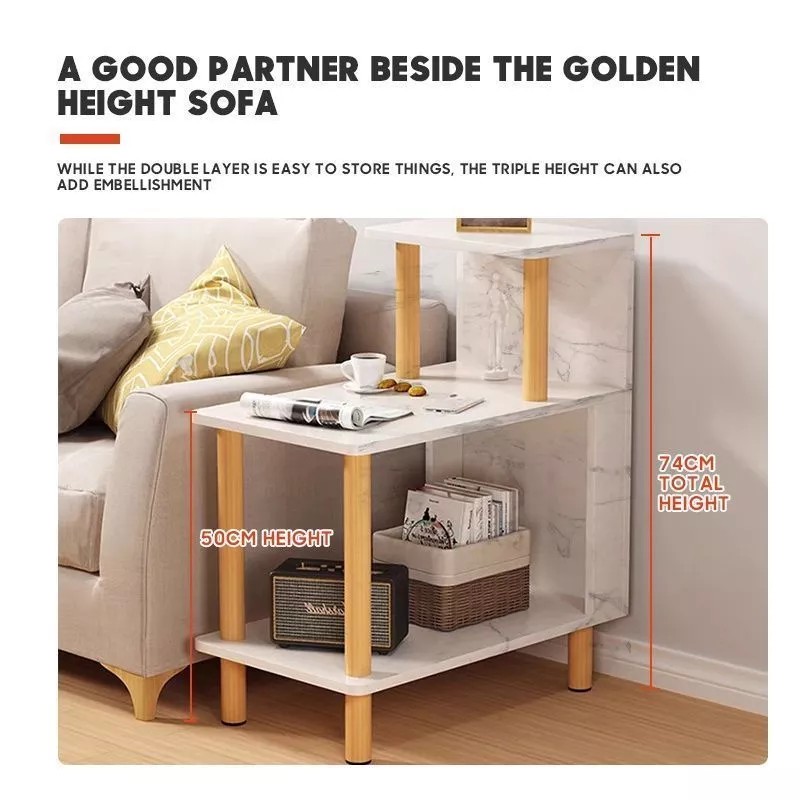 3-Tier Side Table Wood Simple Bedside Table Bedroom Furnitures Living ...