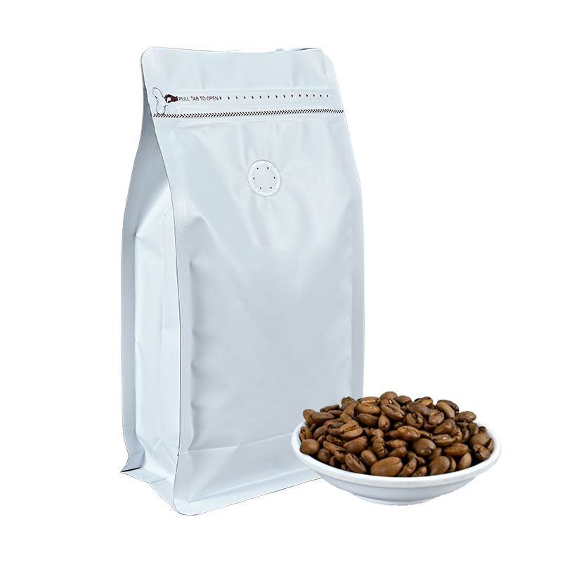 50pcs White Matte Coffee Stand Up Pouch With one way air valve and ...