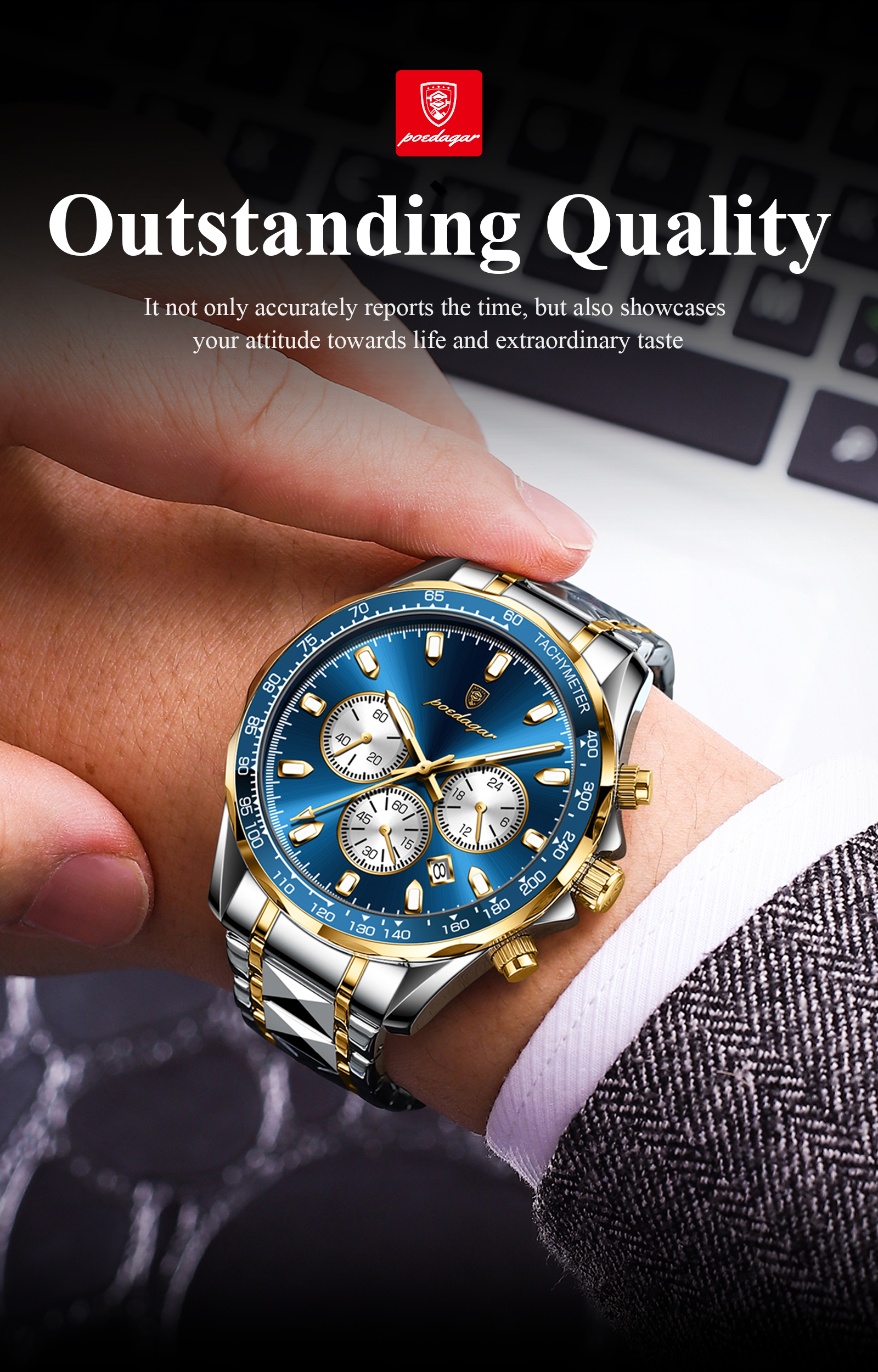 POEDAGAR Gold Watch For Men Waterproof Original Business Luxury ...