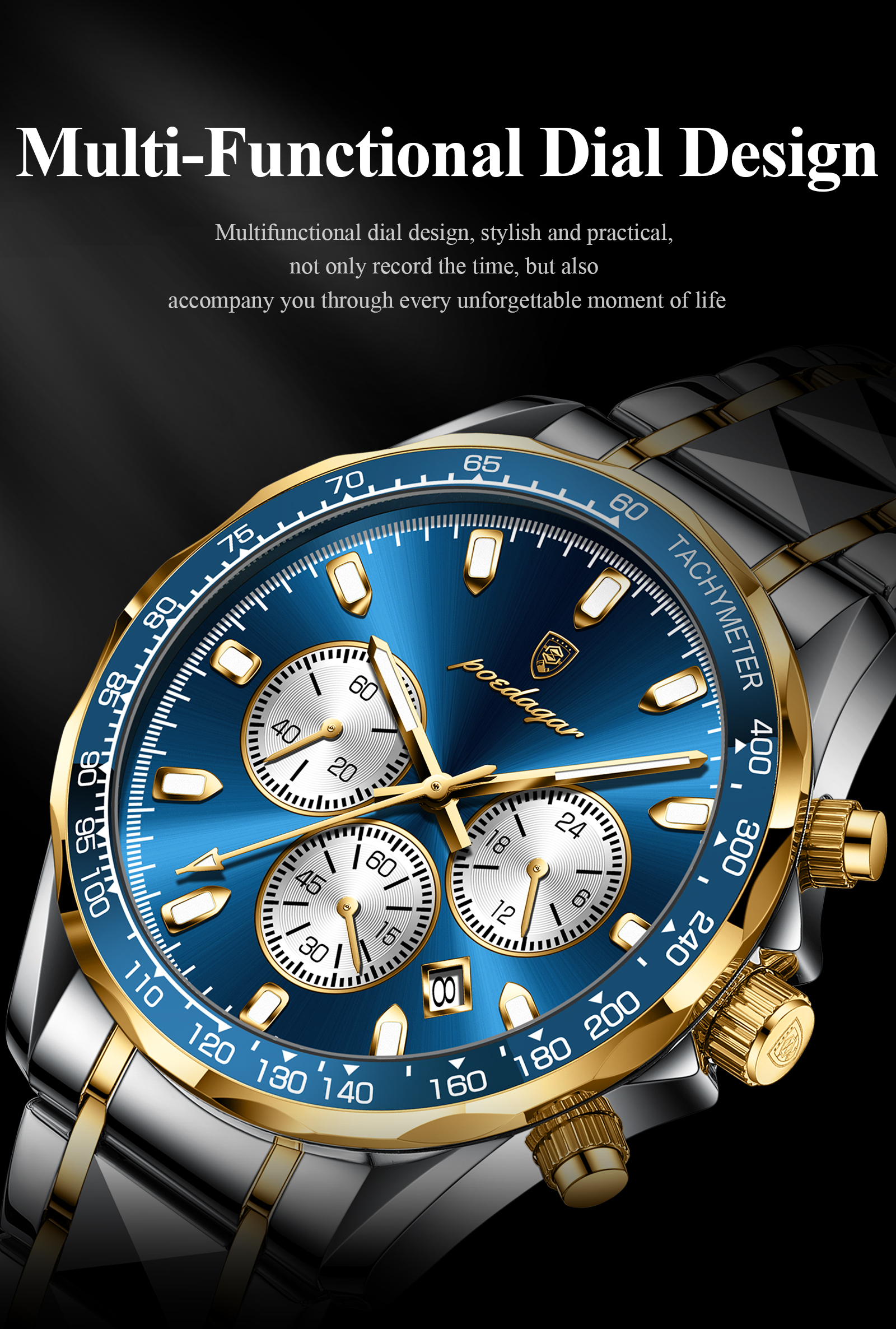 POEDAGAR Gold Watch For Men Waterproof Original Business Luxury ...