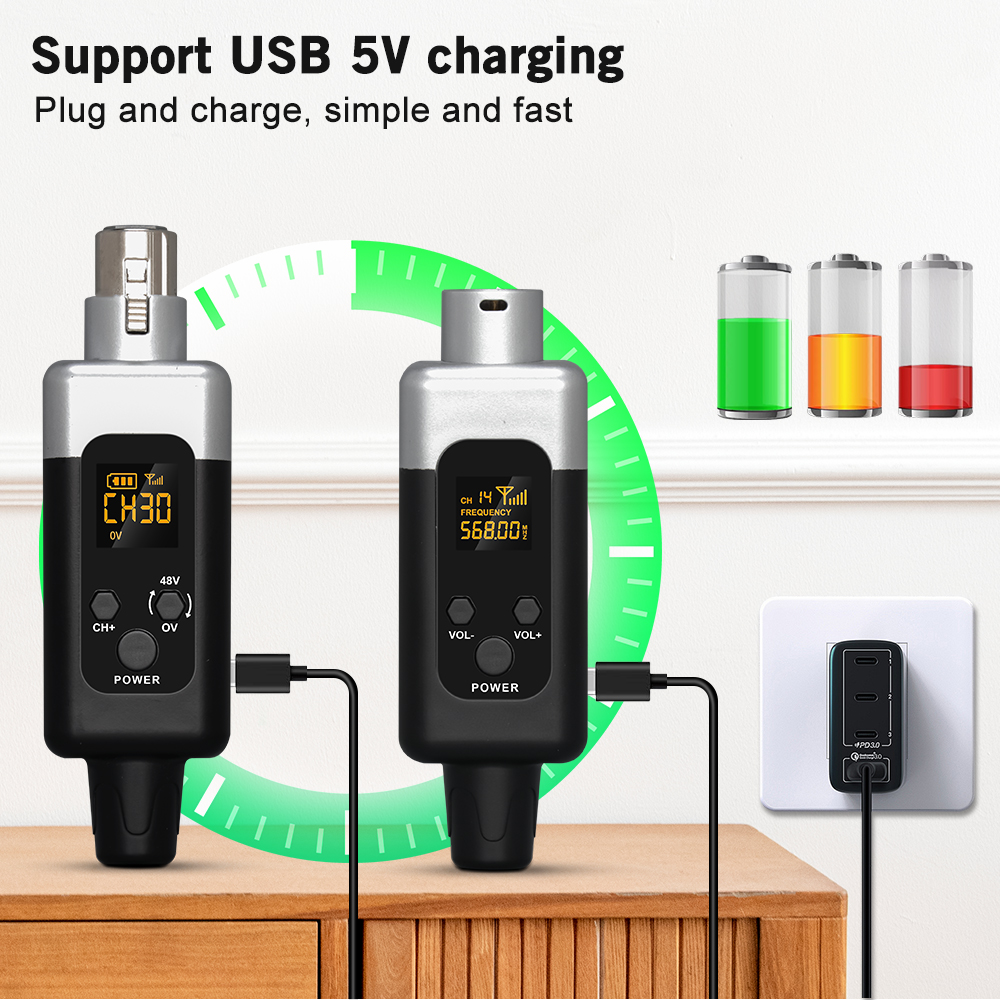 Wireless Microphone Transmitter Receiver 2.4Ghz XLR Microphone System ...