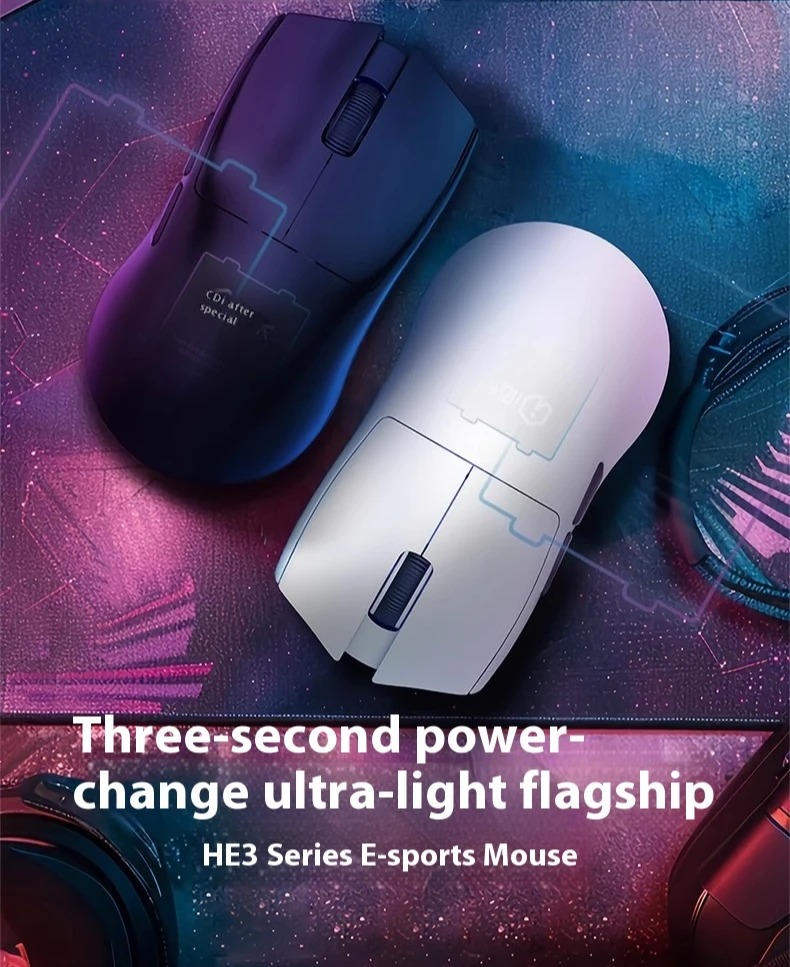 IROK HE3 PRO Tri-mode Wireless Mouse 4K PAW3395 Sensor Replaceable Battery Lightweight Esports ...