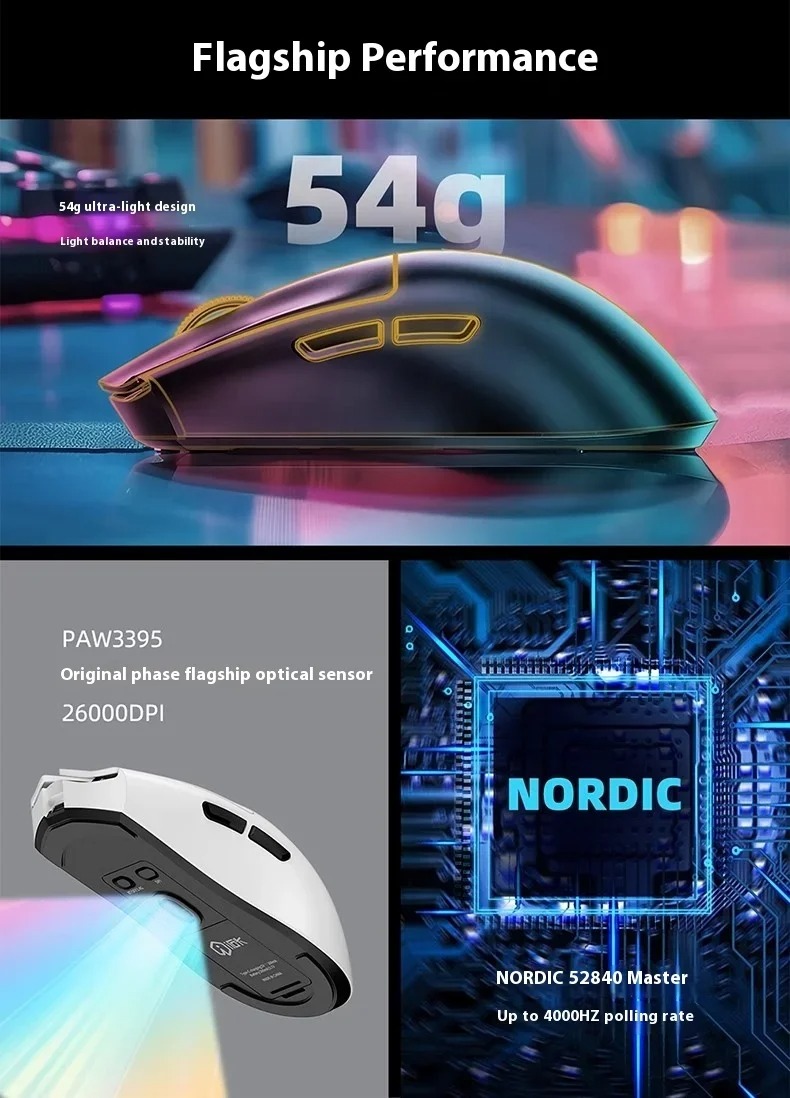 IROK HE3 PRO Tri-mode Wireless Mouse 4K PAW3395 Sensor Replaceable ...