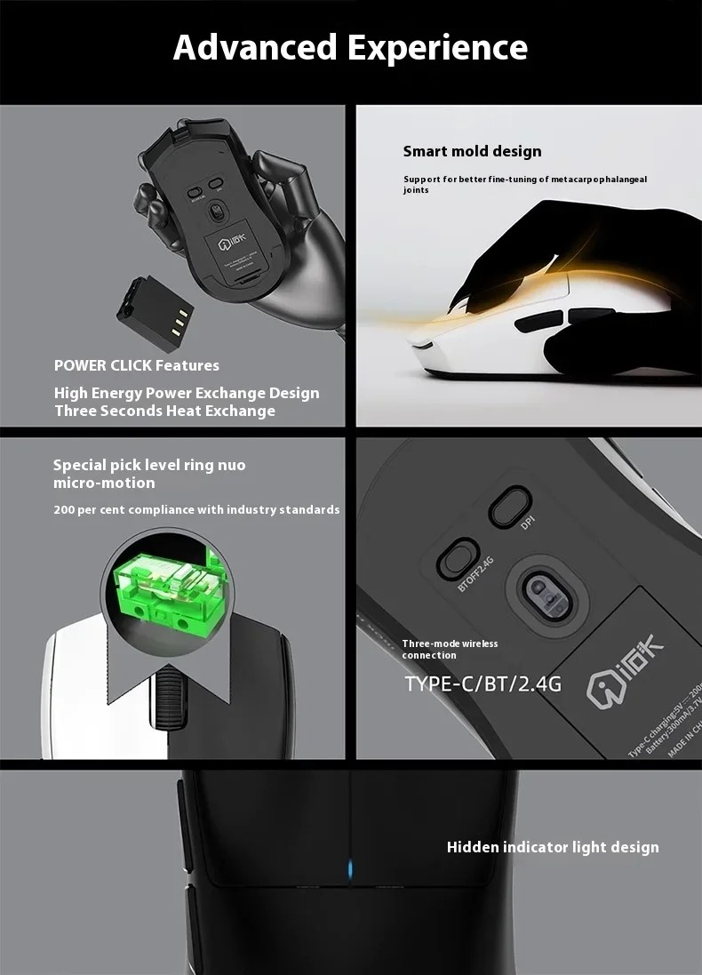 IROK HE3 PRO Tri-mode Wireless Mouse 4K PAW3395 Sensor Replaceable ...