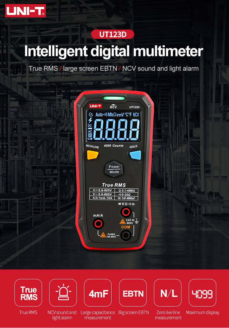 UNI-T UT123 UT123D Mini Digital Multimeter Temperature Tester Data AC ...
