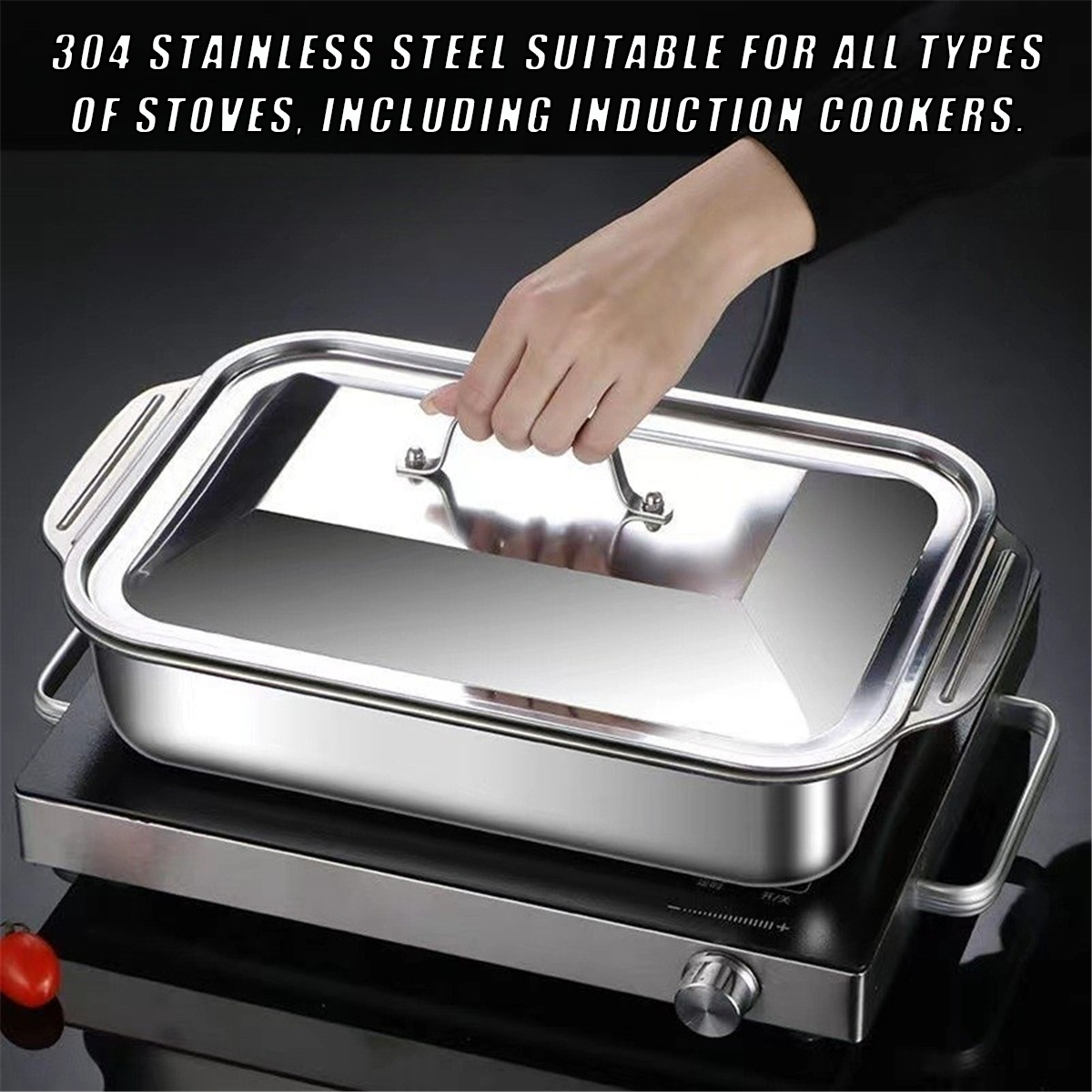 SUS 304 Stainless Steel BBQ Food Trays With Lid Rectangular Baking Pan ...