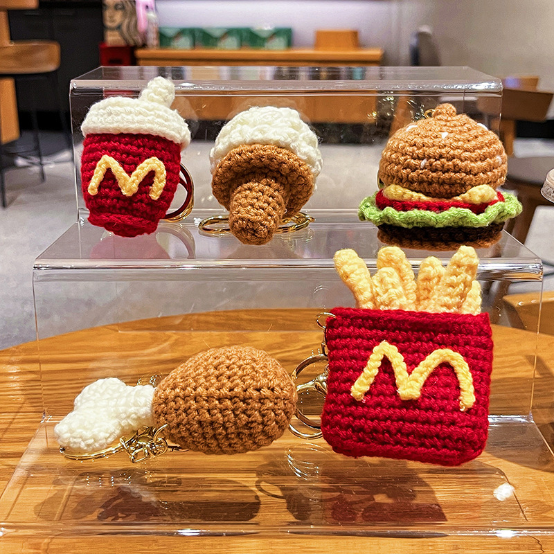 Plush crochet McDonald's French fries crochet keychain, fun hamburger ...
