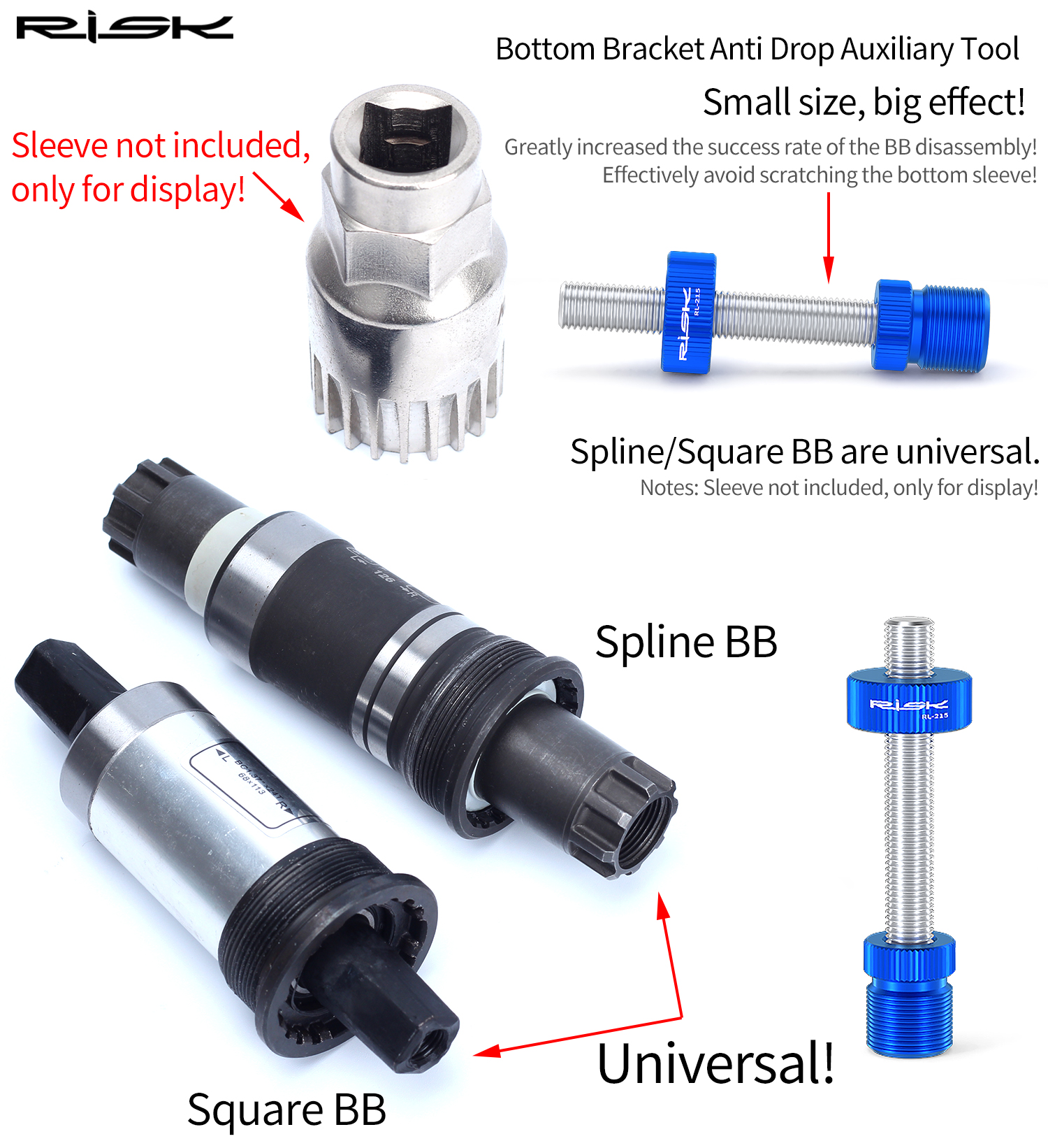 RISK Bicycle Bottom Bracket Removal Tool for Square Hole&Spline Axis BB ...