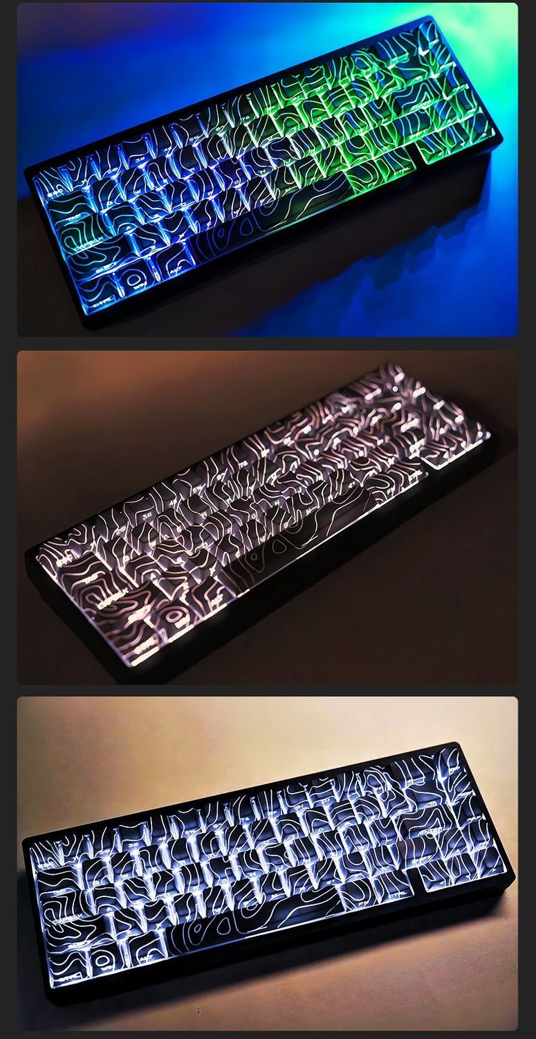 Womier 134 Keys Black Topographic V3 3.0 Dye-Sub Shine Through Key Caps ...