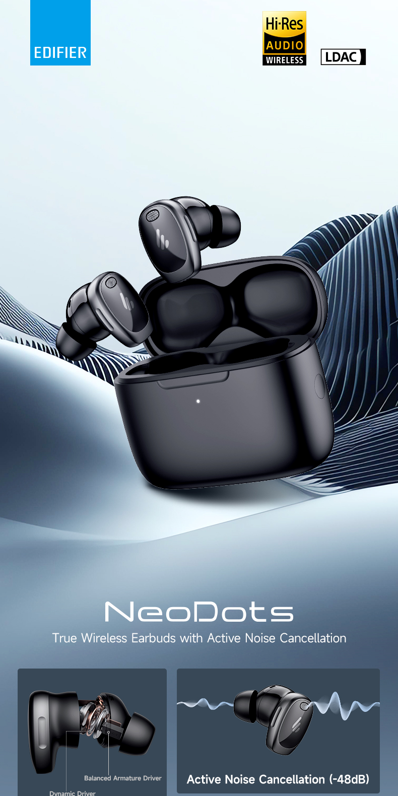 EDIFIER NeoDots True Wireless Earbuds Bluetooth 5.4 Hybrid ANC -48dB ...