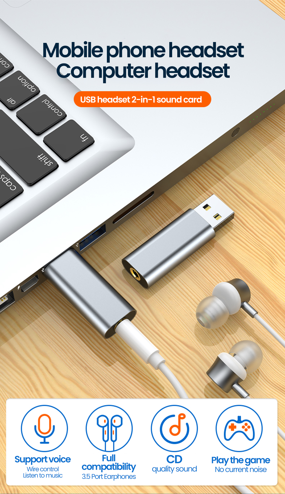 USB Computer Sound Card USB To 3.5mm Single Port Sound Card Headphone ...