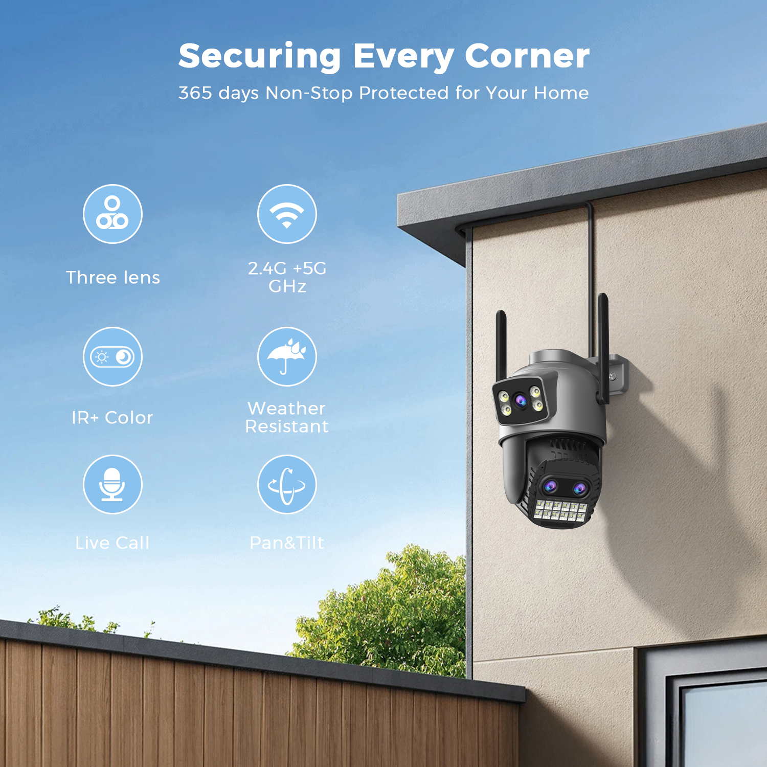 Hamrol 15MP Three Lens Dual Screen PTZ WiFi Camera 10X Zoom 5G&2.4GHz ...