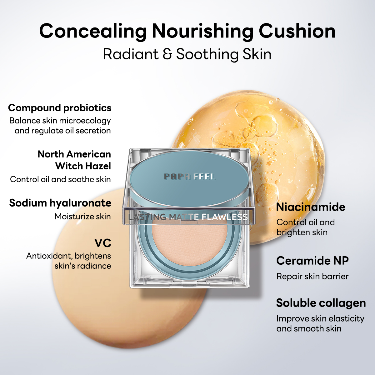 PAPA FEEL Cushion Acne Skin Poreless Flawless 24h Matte Foundation Long-Lasting Oil Control ...