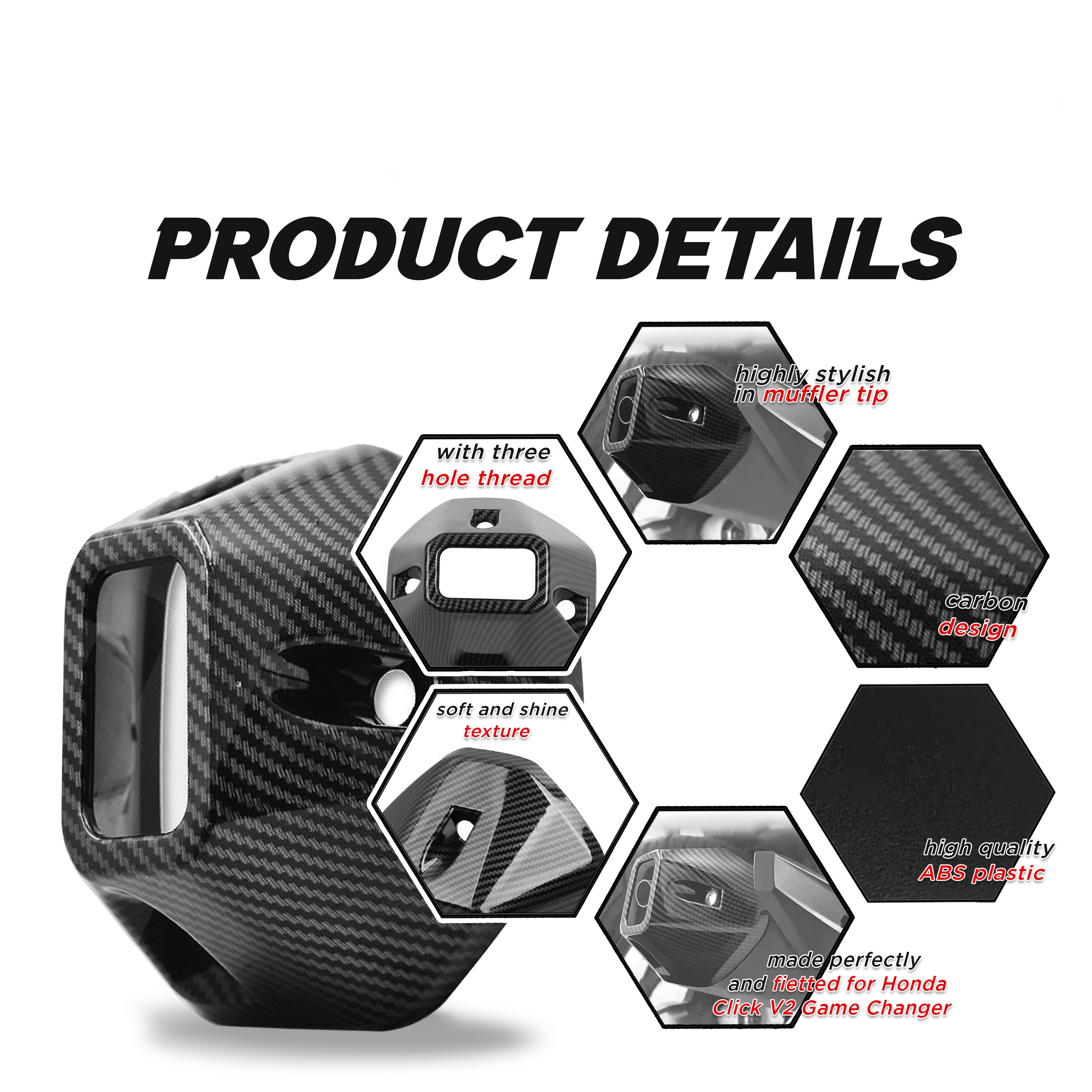 HONDA MUFFLER TIP COVER GLOSSY CARBON FOR CLICK V3 CLICK V2 MOTORCYCLE ...